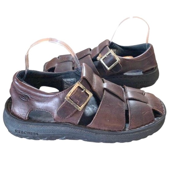 Skechers | Shoes | Y2k Skechers Mens Sn 741 Brown Leather Fisherman Sandals Closed Toe Buckle 7 ...